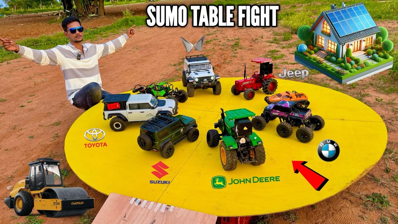 Rc John Deere Tractor Vs Rc Mahindra Thar Roxx Sumo Table - YouTube