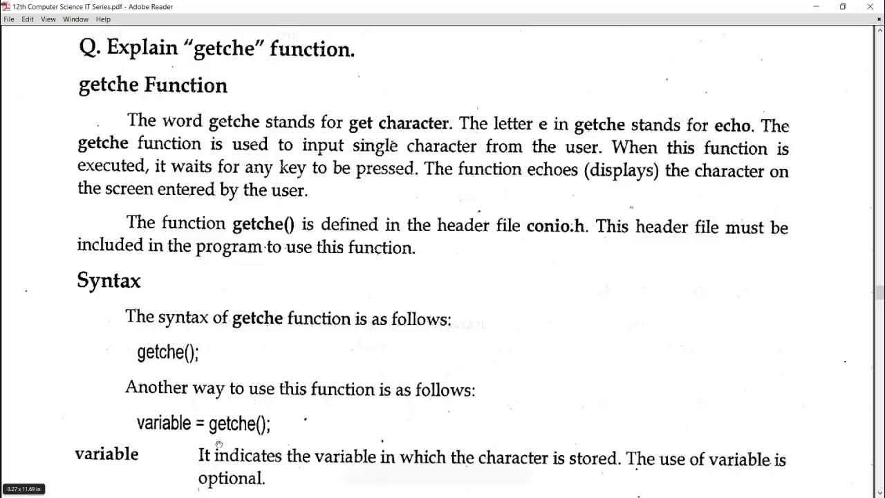 getch ( ); | getche ( ); | gets ( ); Functions | Class 12th | Lec#:04 ...