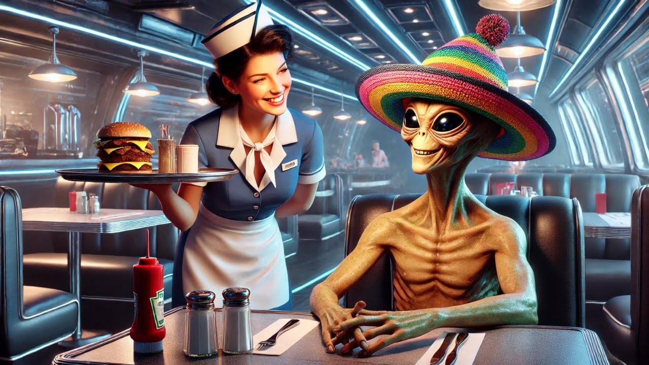 Human Waitress Serves Alien with FUNNY Hat, Sees Note on Bill and ...