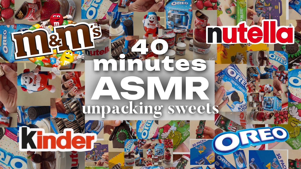 asmr 40 minutes satisfying Unpacking NO TALKING | Nutella | Oreo | M&m ...