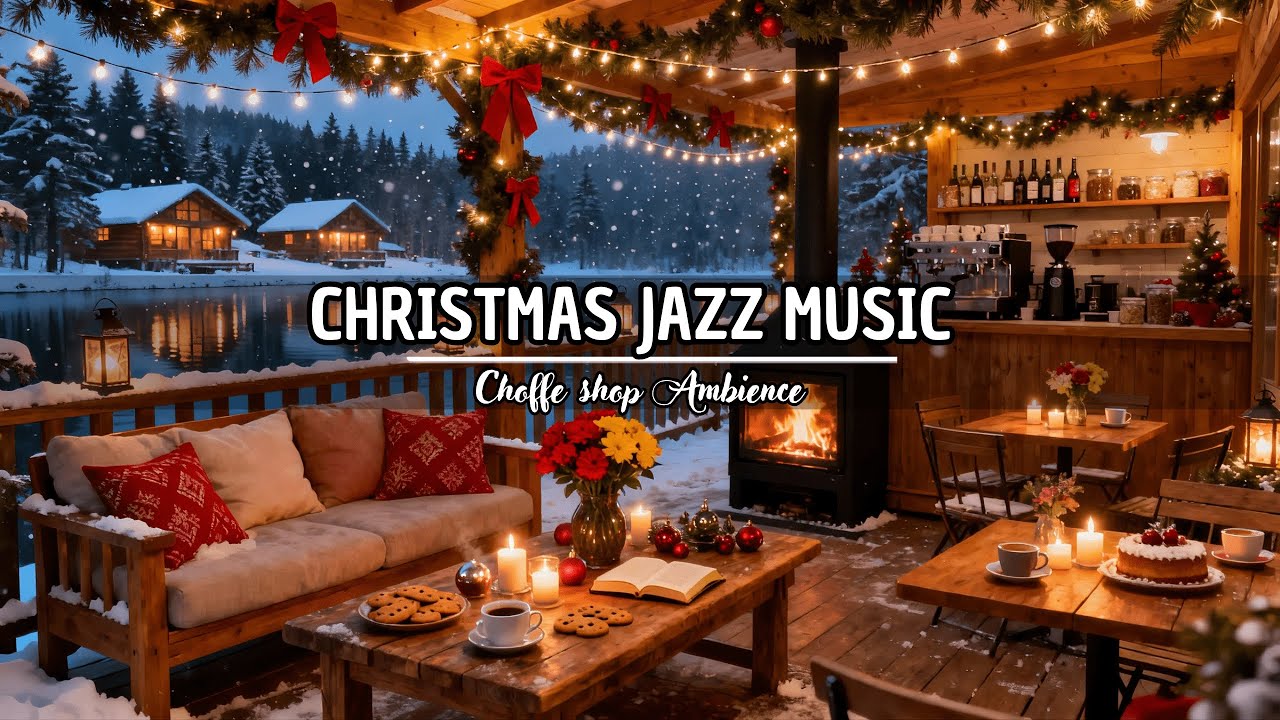 Christmas Jazz Music with Slow Snowfall 🎄 Cozy Christmas Coffee Shop ...