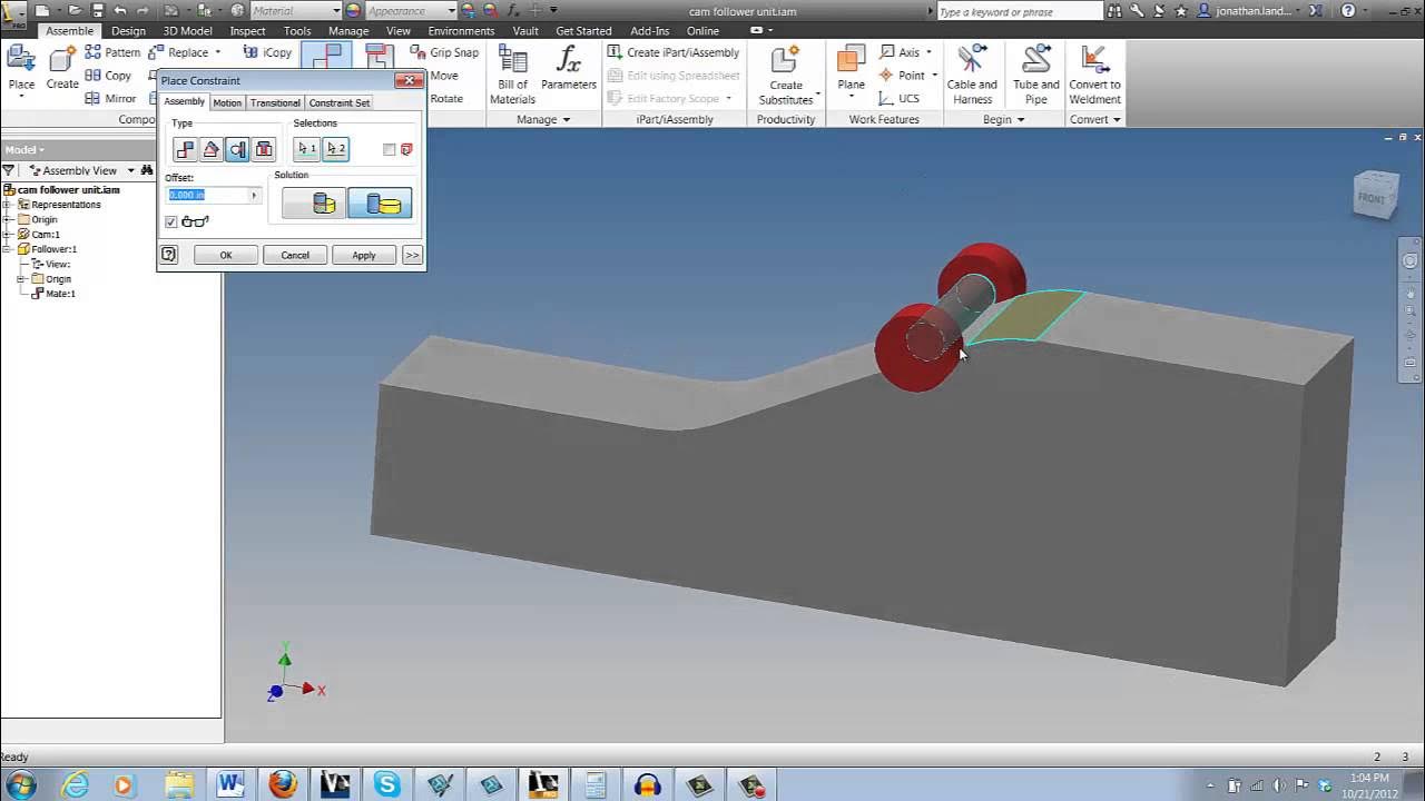 Using the Transitional Constraint in Autodesk Inventor - YouTube