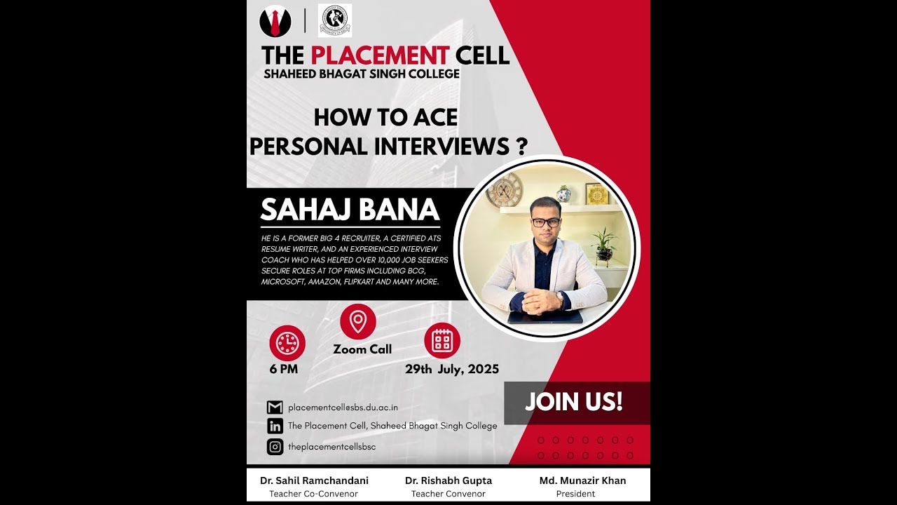 How to Ace Personal Interviews | Sahaj Bana | The Placement Cell SBSC ...