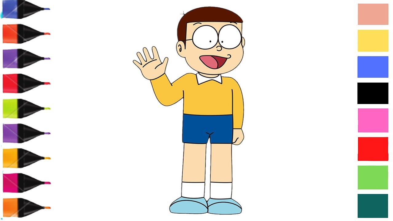 Nobita Drawing | How to draw Nobita | Nobita Cartoon Coloring ...