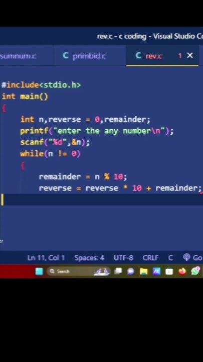 reverse any number || like 1234 =£ 4321 #coding #shorts #youtubeshorts #onlycoding99 - YouTube