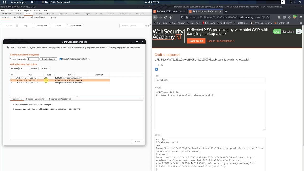 Reflected XSS protected by very strict CSP, with dangling markup attack (Video solution, Audio ...