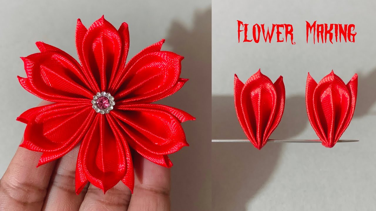 Easy flower making |Ribbon flower | flower Making | crafts with Ribbon ...