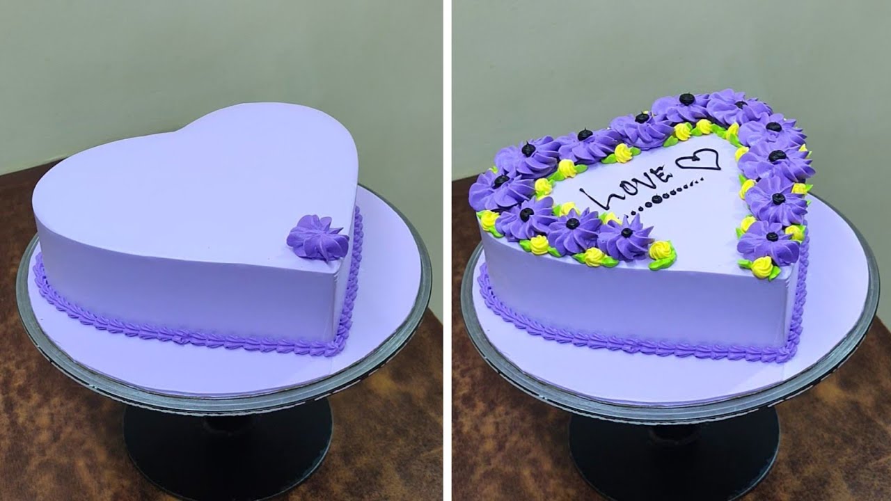 Heart shep cake design | Light Purple Heart Cake design | Pruple Color ...