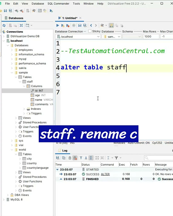 How to Rename a Column in an Existing SQL Table? SQL Interview Questions and Answers #sql - YouTube