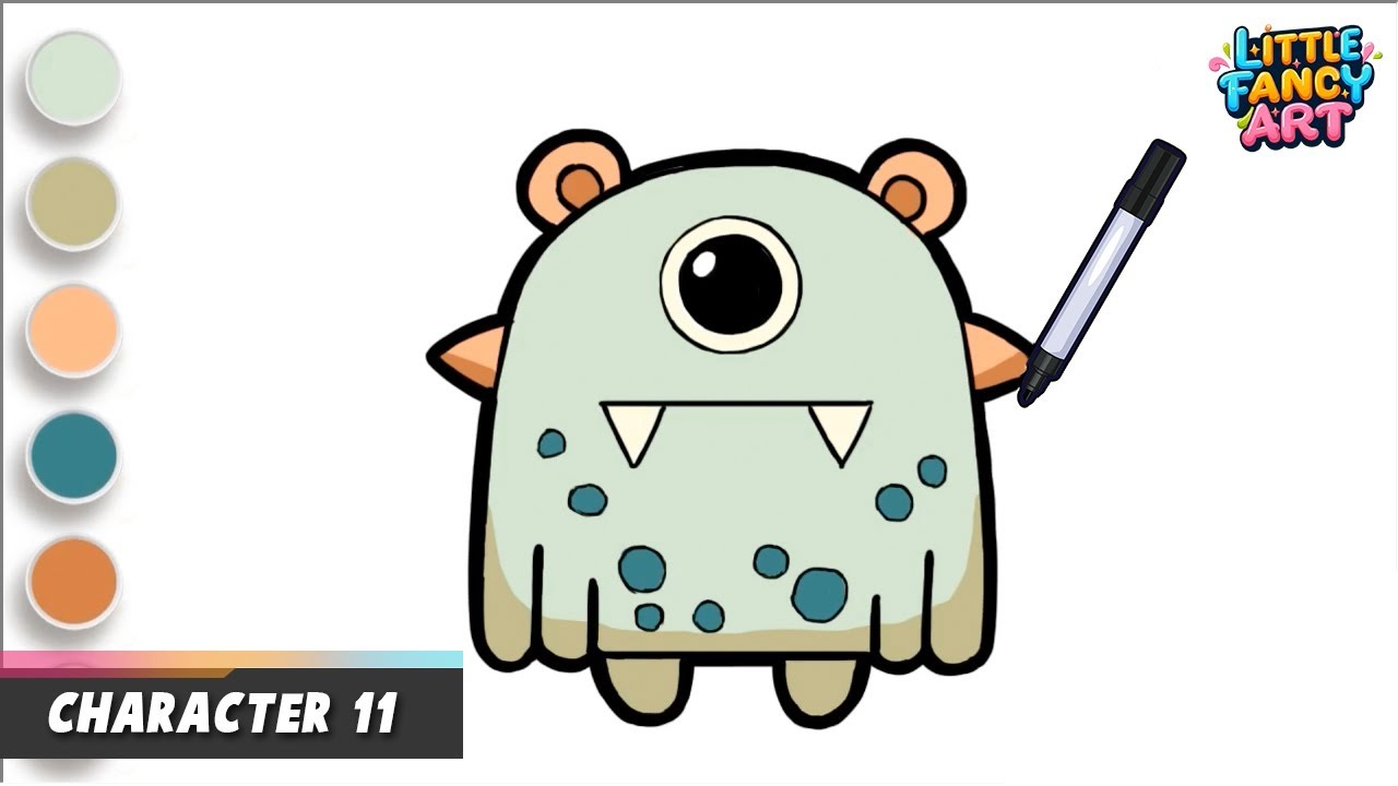 Drawing and Coloring 1 eyed Monster. Kids Drawing. How to Draw cute ...