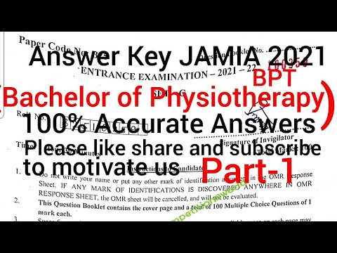 Answer Key BPT JAMIA(JMI)/Short Solution Entrance Question Paper 2021 ...