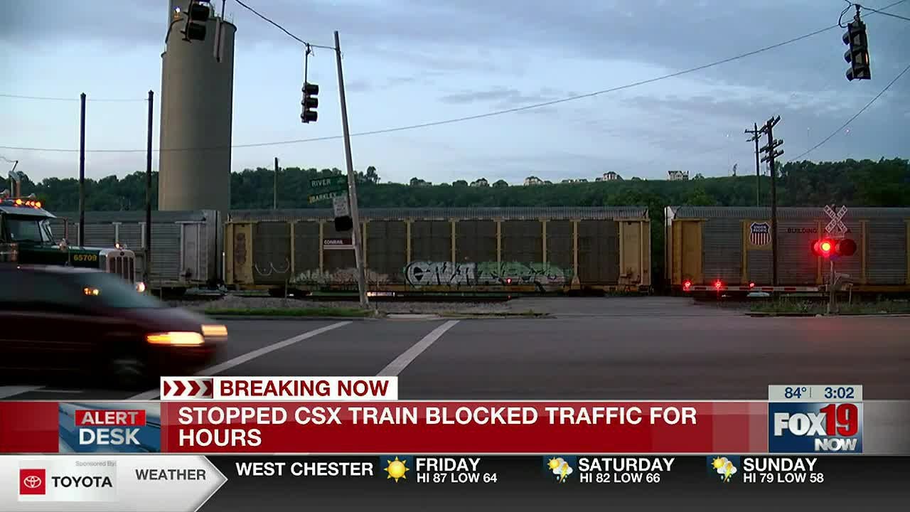 Stopped CSX train blocked traffic for hours - YouTube