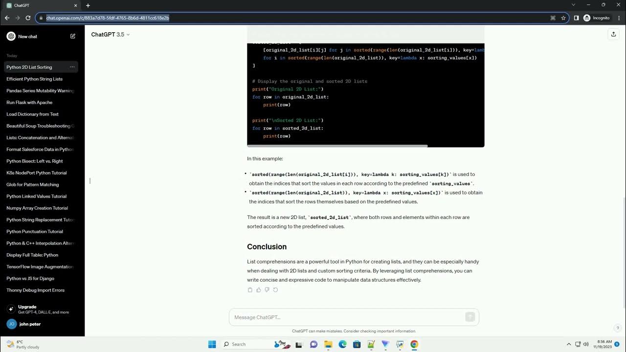 Using List Comprehensions in Python to Create a 2D List Sorted by Predefined Values - YouTube