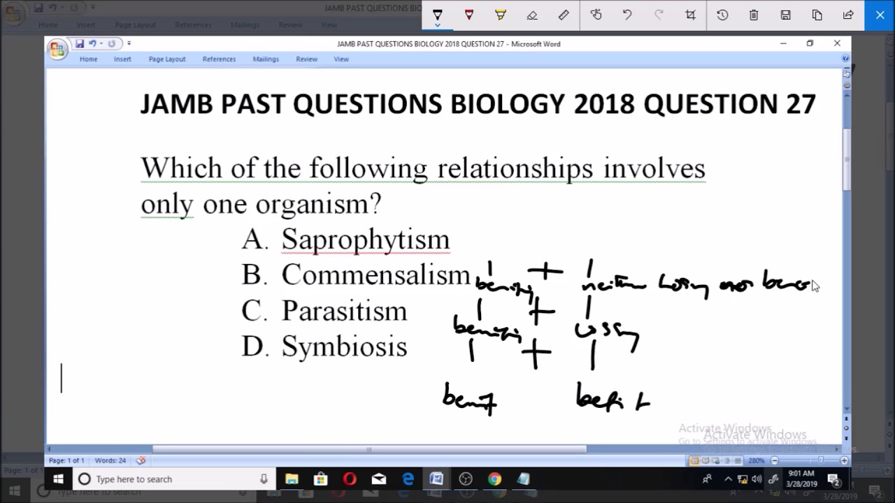 JAMB PAST QUESTION BIOLOGY 2018 QUESTION 27 Saprophytic Relationship ...
