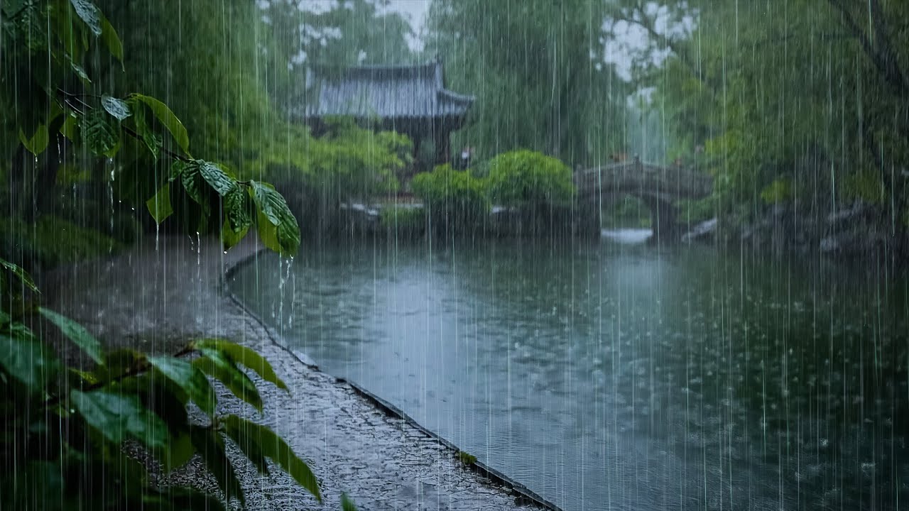 Gentle Rain falling over a Forest Lake | Peaceful Forest Lake Ambience ...