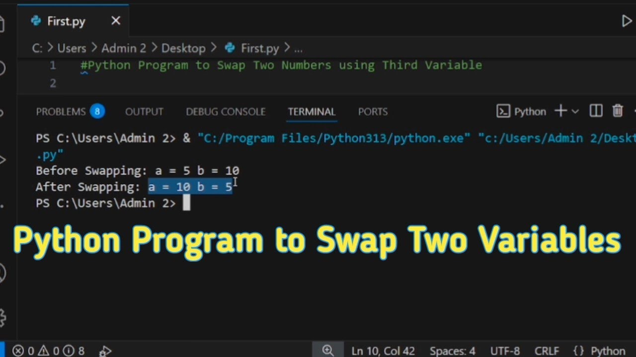 Python Program To Swap Two Numbers Without Using Third Variable Vs 9189