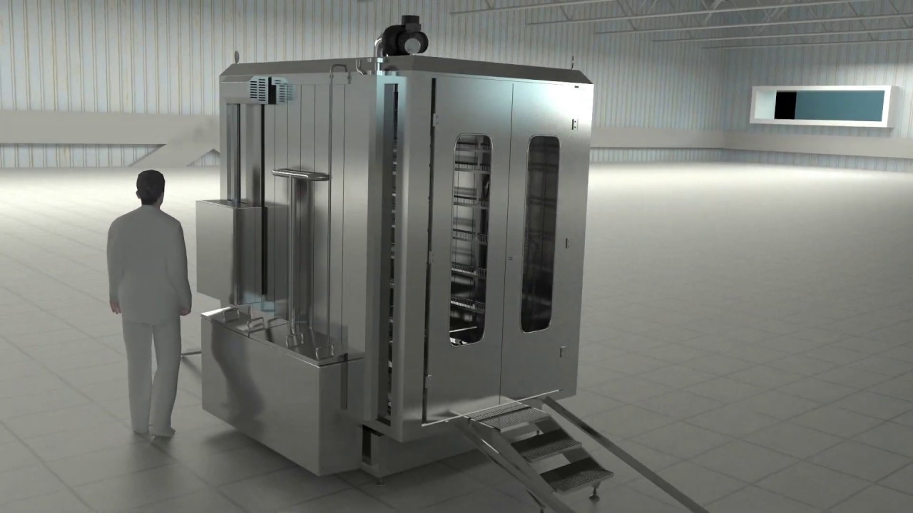 Industrial Pass Through Smoke Trolley Washer from Kittner - YouTube