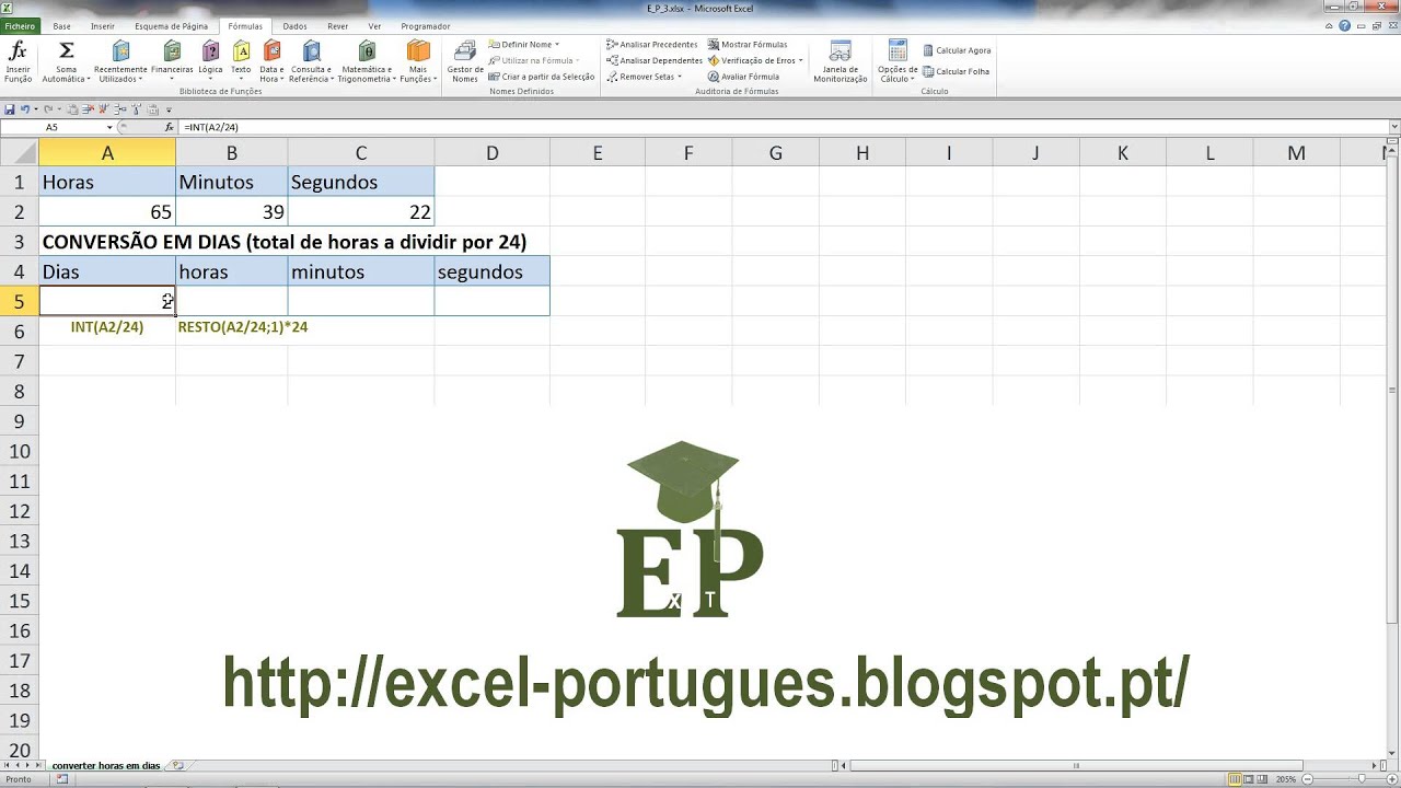 Excel Português 3 - Converter Horas em Dias - YouTube