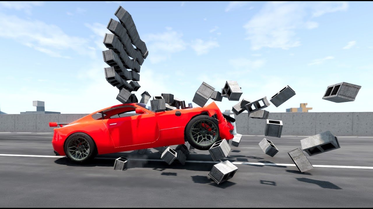 Car CRASH TEST 8 - Brick Wall vs Racing car - Beamng drive - YouTube