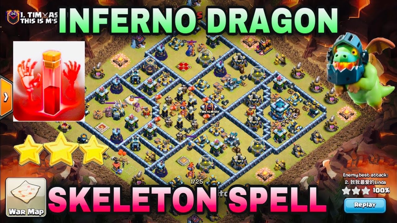 Inferno dragon with skeleton spell attack strategy | TH 13 clash of ...