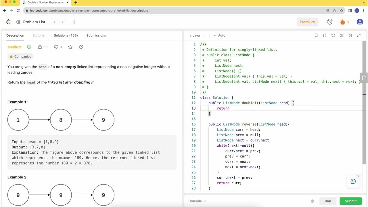 Leetcode 2816 Double a Number Represented as a Linked List | Beats 100% | Java - YouTube