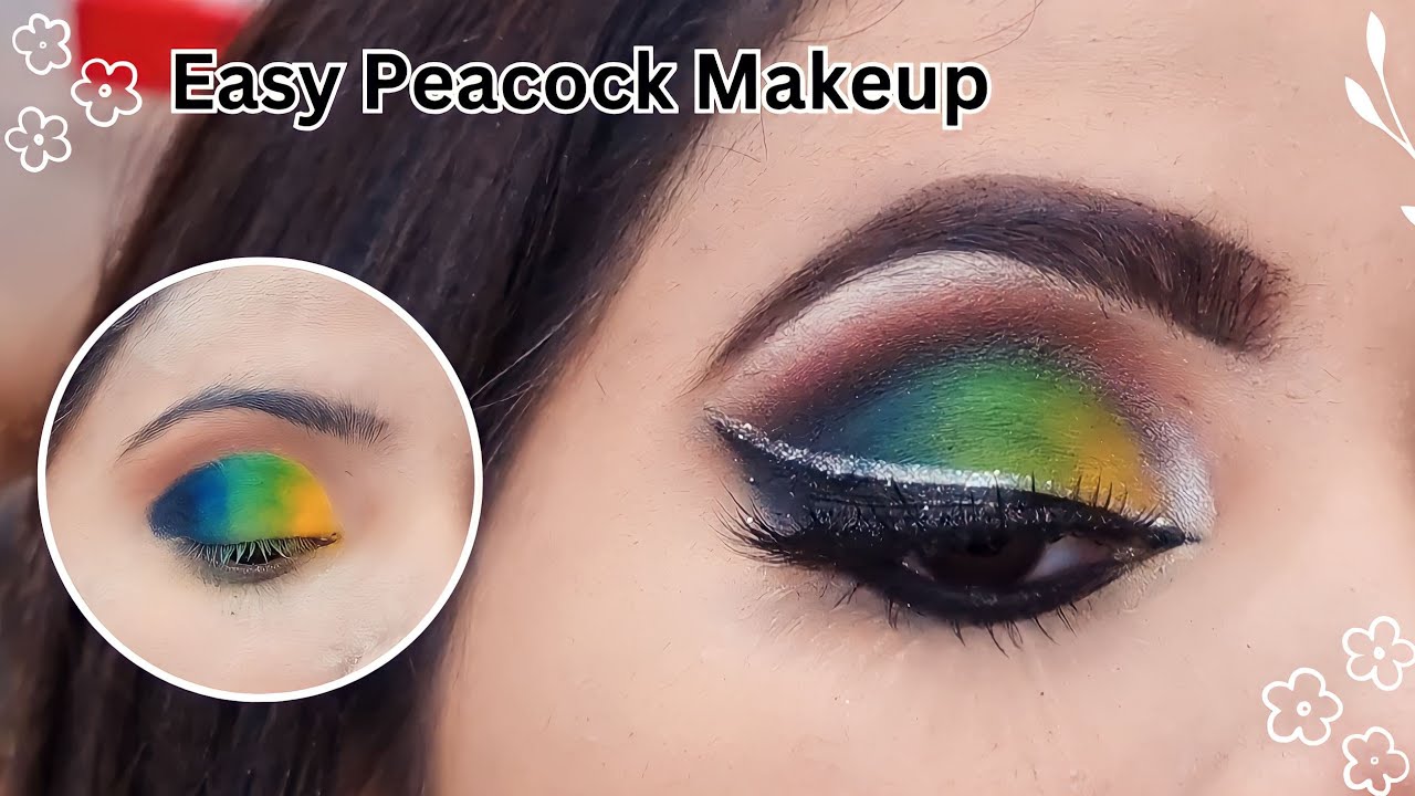 Easy Peacock Inspired Eye Makeup Tutorial || Colorful Eyeshadow Look ...