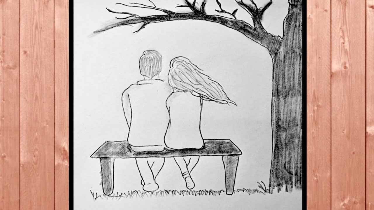Couple Under Tree Scenery Drawing | Pencil Drawing For Beginners ...