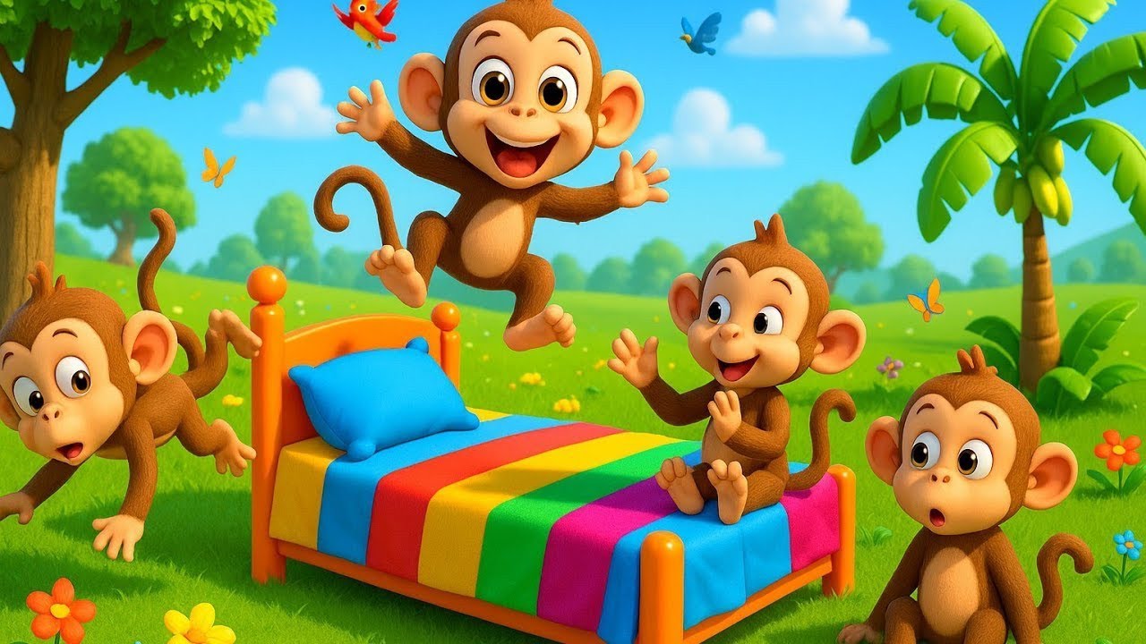 Five Little Monkeys 🐵🌈 | Sing Along! Counting Song with Monkeys ...