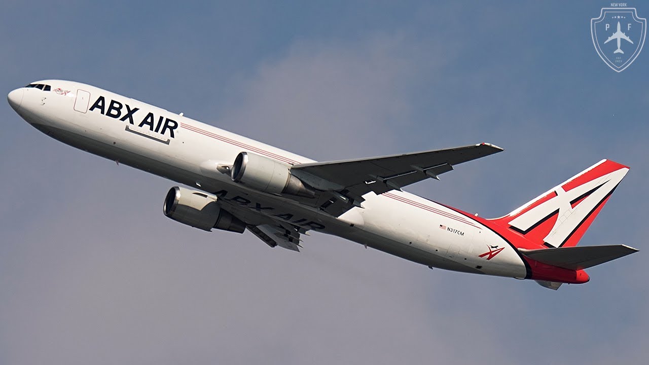 4K | ABX Air 767-300F Freighter takes-off JFK's Runway 22R | Powerful ...
