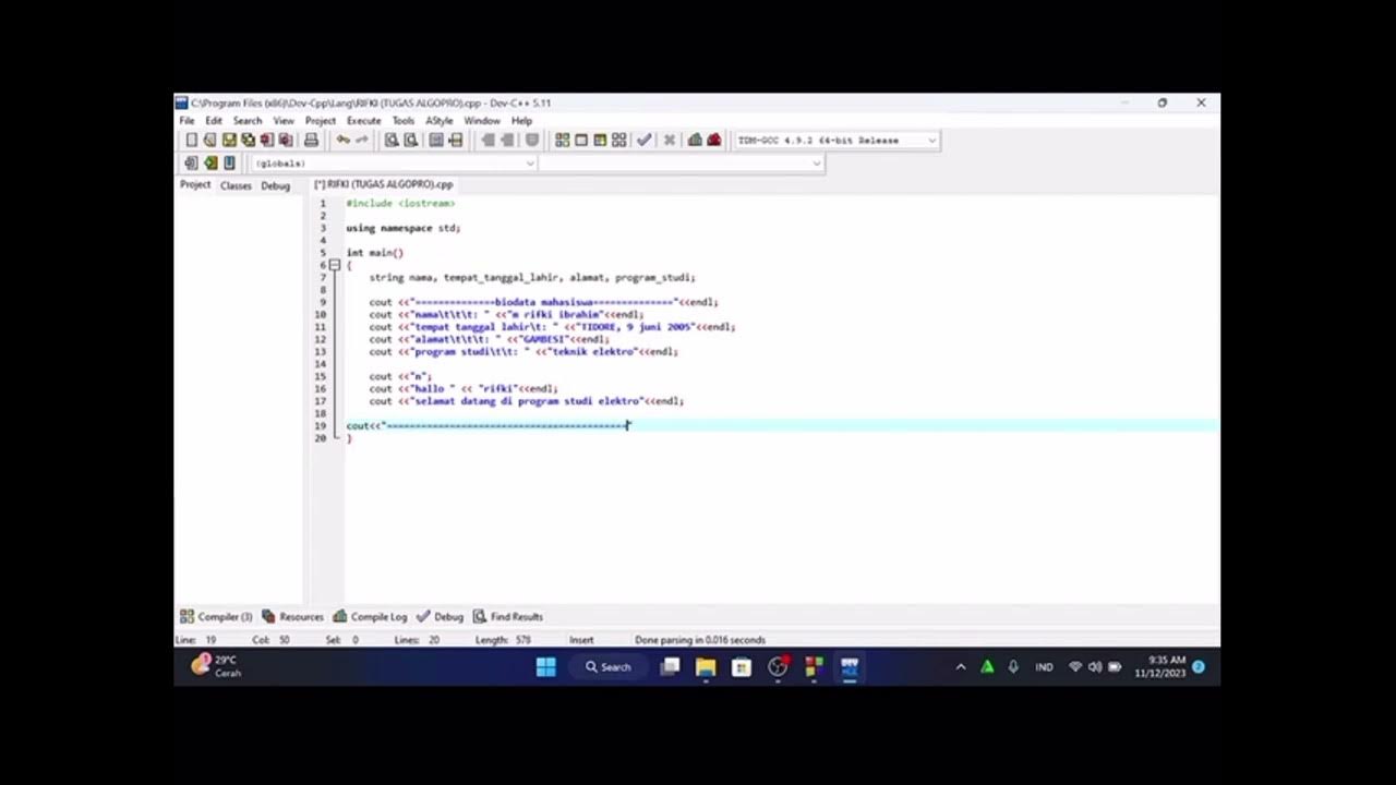 Cara buat program biodata diri dan flowchart - YouTube