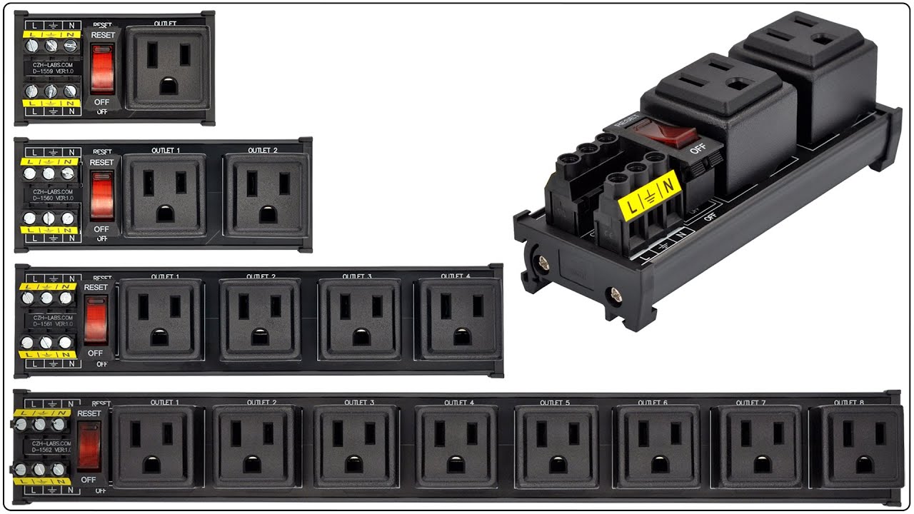 DIN Rail Mount AC 120V NEMA 5-15R 1 to 8 Receptacles Outlet Power Strip ...