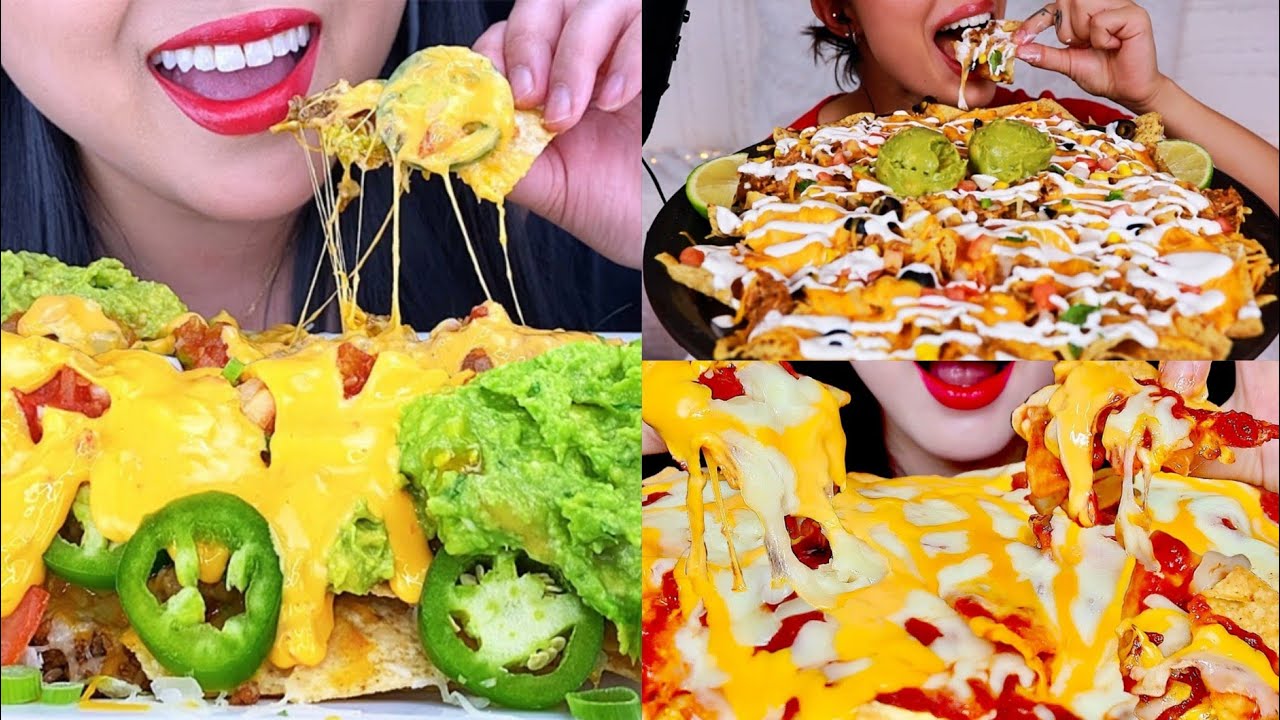 SATISFYING CHEESY NACHOS MUKBANG - YouTube