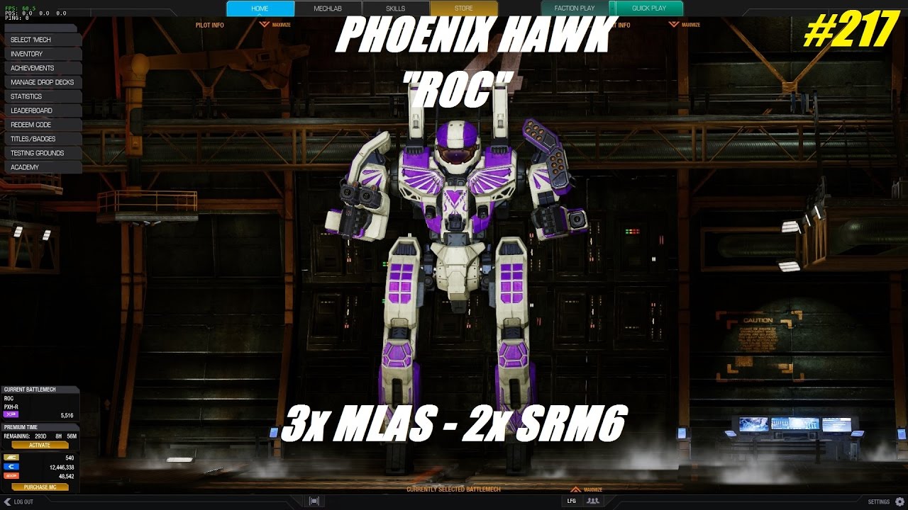 MWO - Phoenix Hawk "Roc" #217 - High mounted missiles are weird - YouTube