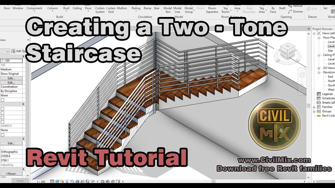 How to create Two tone staircase in 3 minutes using Revit - YouTube