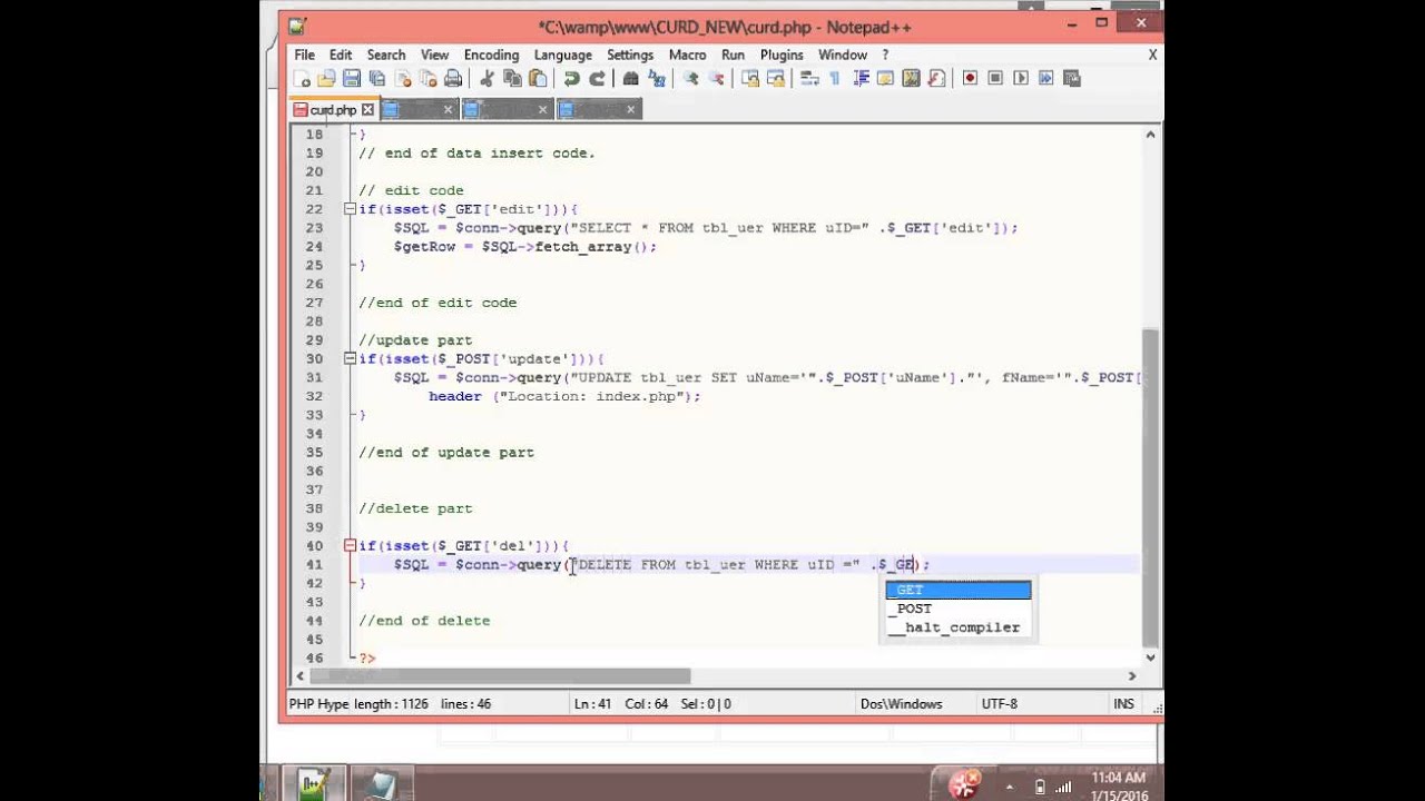 Creat Update Read And Delete Using Php Mysqli 18 Youtube