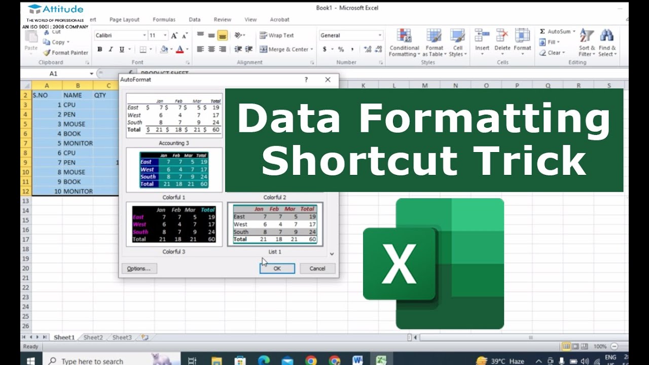 Excel Data Formatting Shortcut Trick Learn With Attitude Academy Exceltricks Youtube
