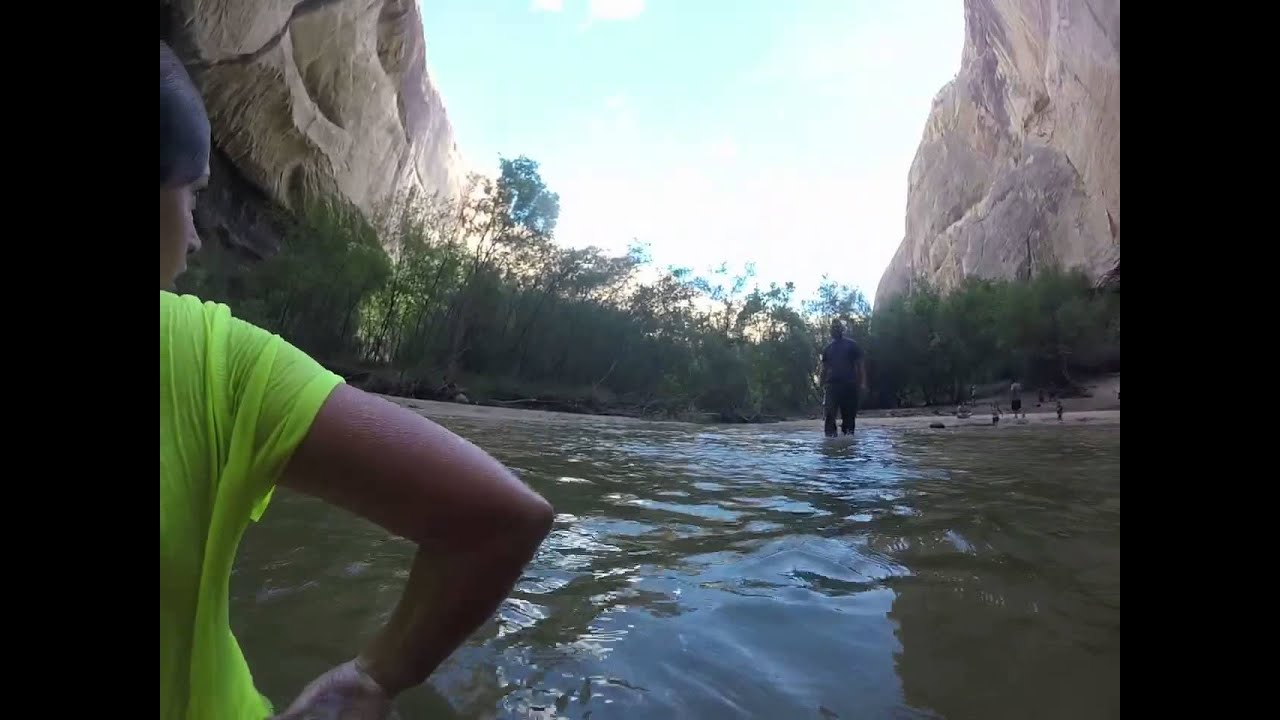 Zoey swimming without floaties in a waterfall - YouTube