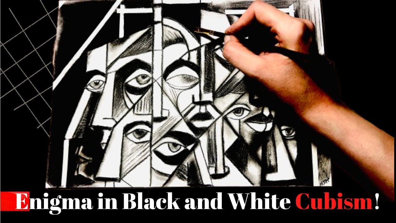 Mind's Eye Cubism Drawing an Abstract Portrait in Black & White - YouTube