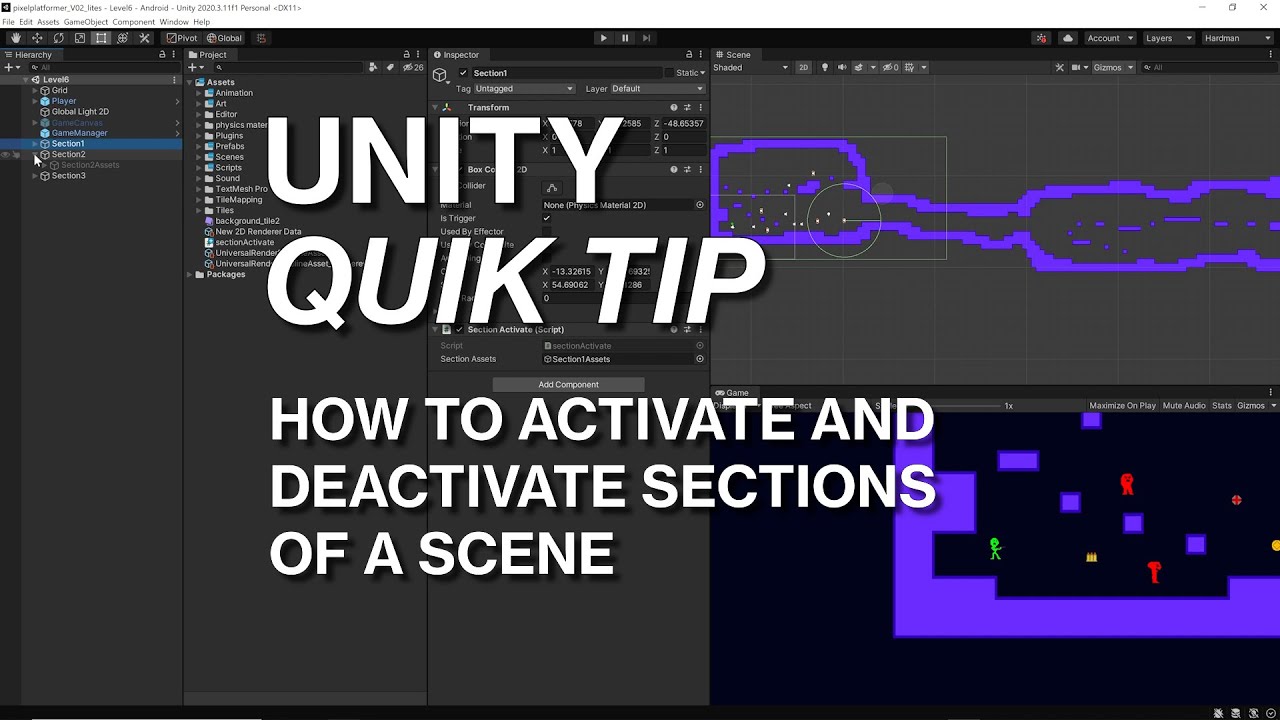 How To Activate And Deactivate Sections Of A 2d Scene In Unity With Colliders And A Script Youtube 9807