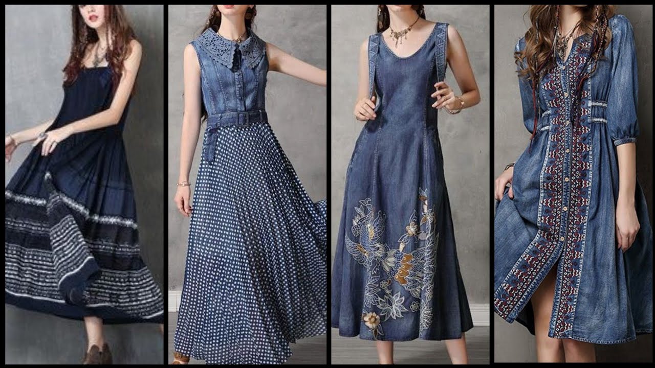Adorable denim embroidered dress design and ideas - YouTube