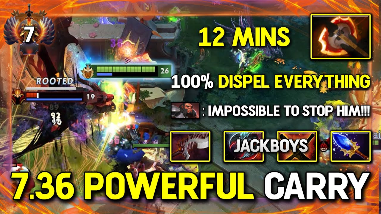 7.36 POWERFUL CARRY By JACKBOYS Troll Warlord 12Mins BF & Aghs Scepter ...