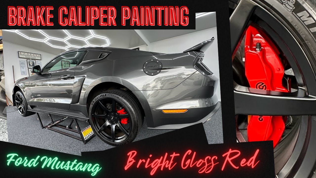 Painting the Brake Calipers Gloss Red on this Black Ford Mustang - YouTube