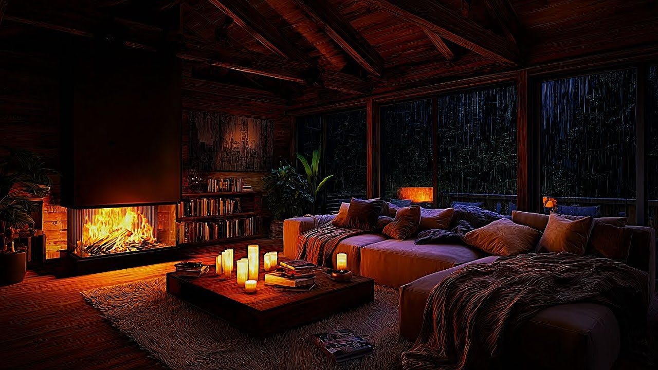 Thunderstorm Serenity: Cozy Room, Warm Fire, and Rainy Night Vibes ...