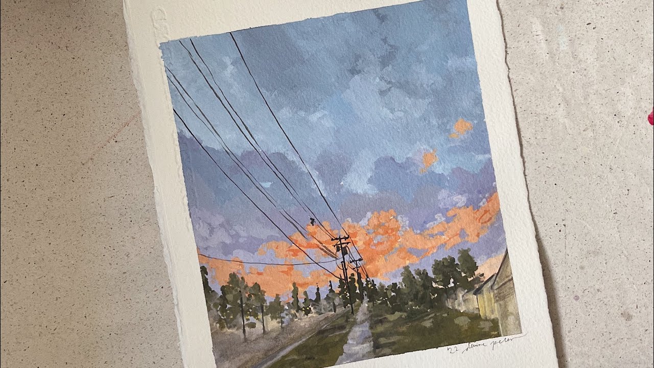 How to paint a sunset in gouache, timelapse eugene, us. - YouTube