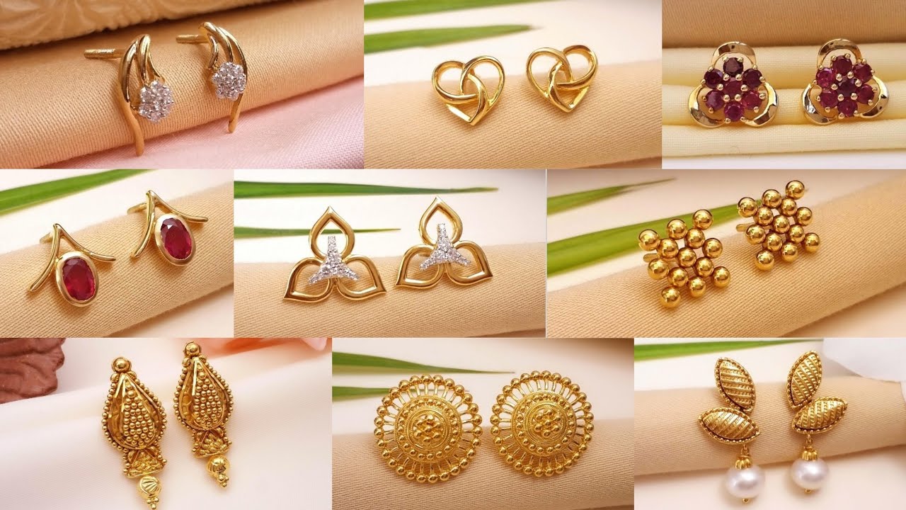 Studs Gold Earrings Designs with Weight and Price //Gold stud Designs ...