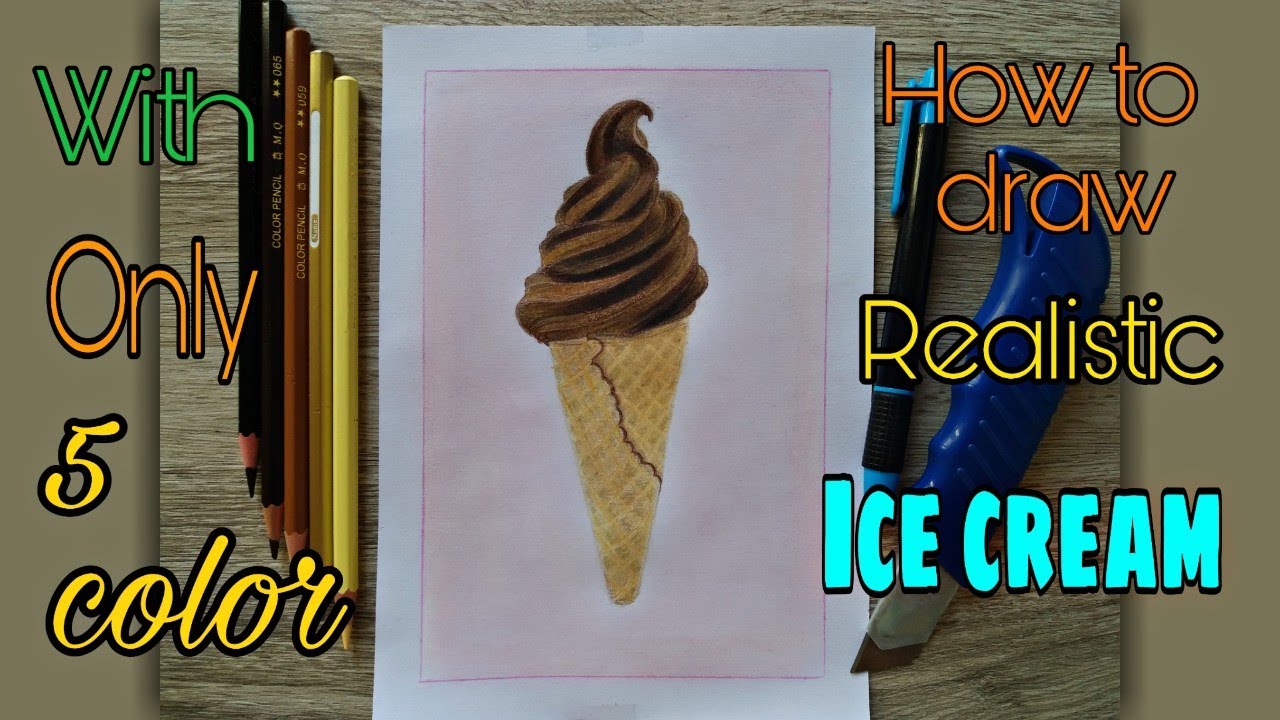 ICE CREAM Realistic Drawing | How to draw an ICE CREAM in COLORED ...