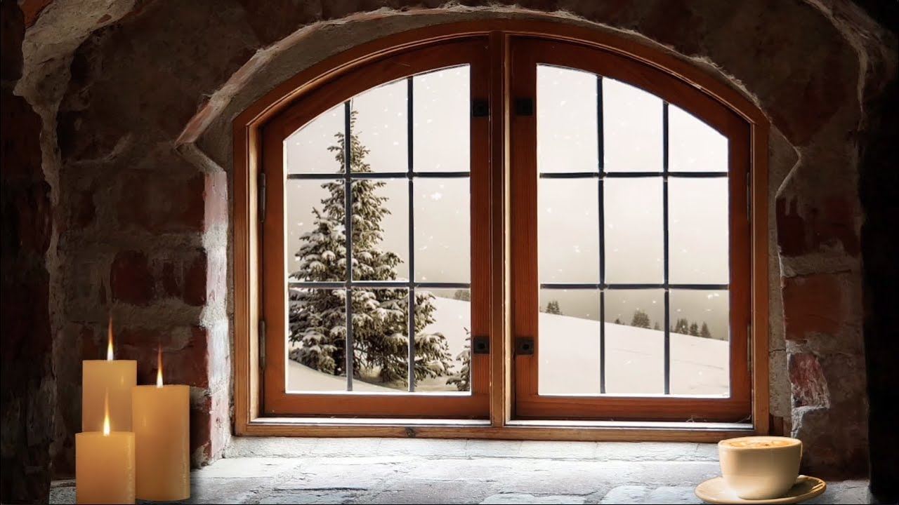 ️ Winter Snow Scene from Window - Snow and Fireplace Sounds - Relaxing ...