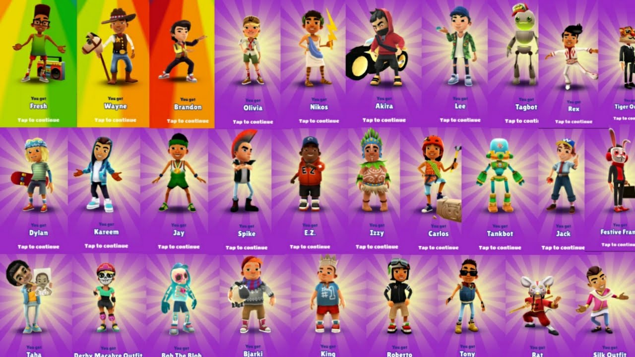 ALL MALE CHARACTERS IN SUBWAY SURFERS - YouTube