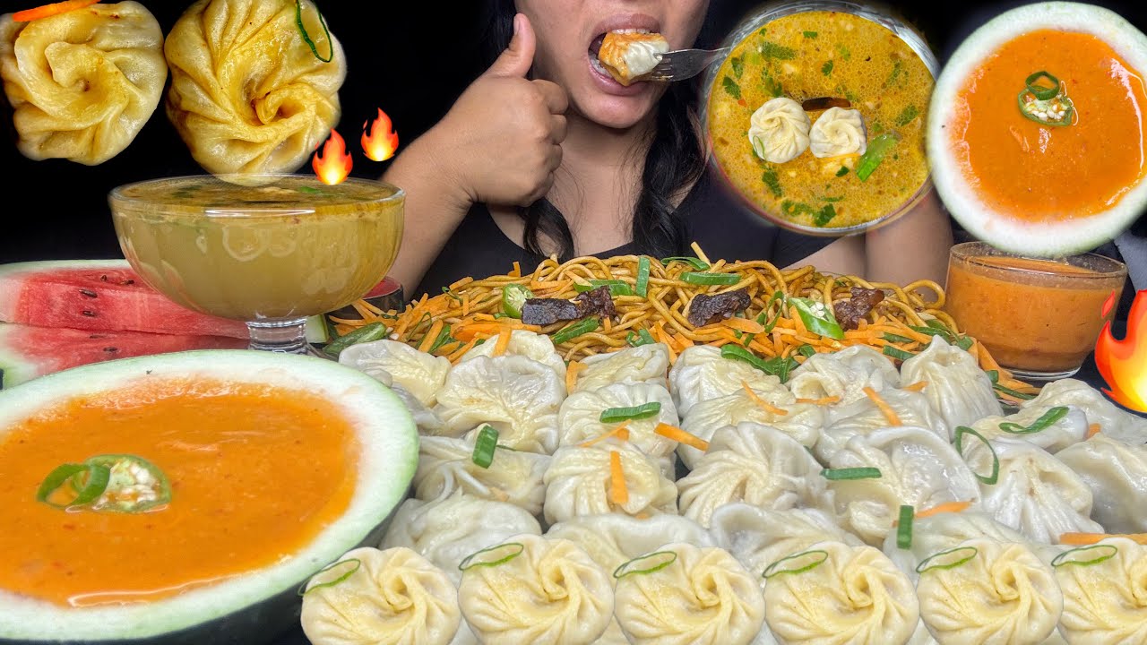30pis jhol momo spicy chatni and buff chaumin two poly - YouTube