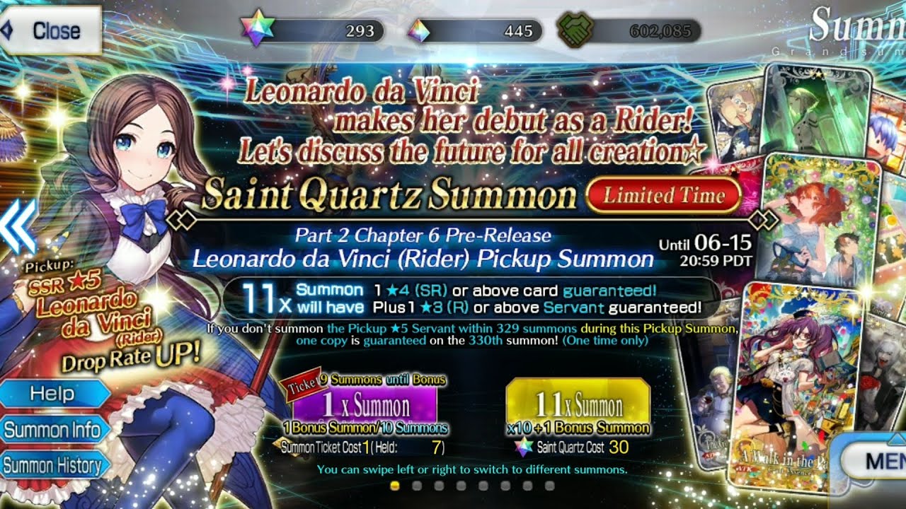 Fate Go, NA, Summon Rolls por Loli Da Vinci Rider. - YouTube